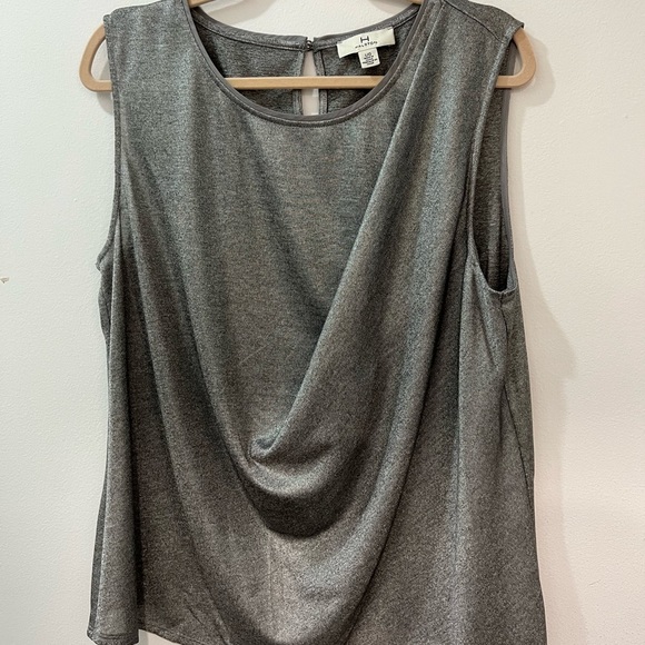 H by Halston | Tops | Halston Silver Grey Top W Small Top Back Button ...